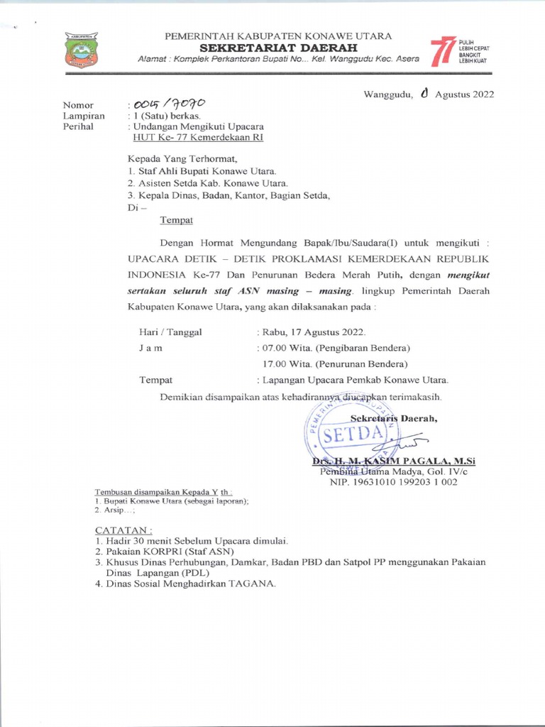 Undangan Peserta Upacara Asn | PDF