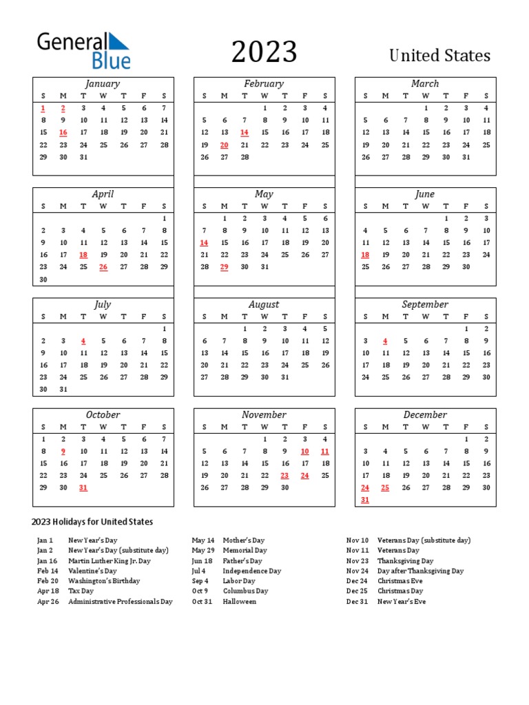 2023 Calendar Streamlined With Holidays Portrait en Us | PDF | Observances | Traditions