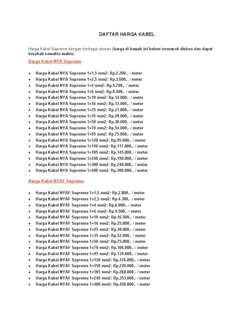 Daftar Harga Kabel1 | PDF