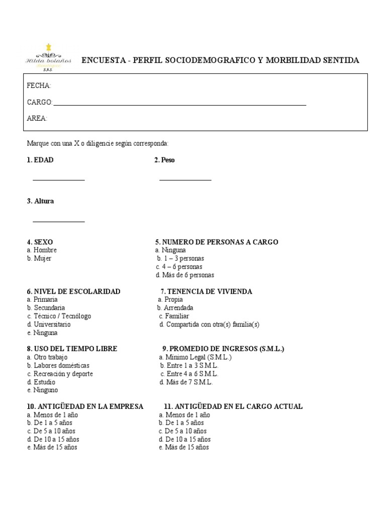 Anexo 3. Encuesta Perfil Sociodemografico y Morbilidad Sentida | PDF ...