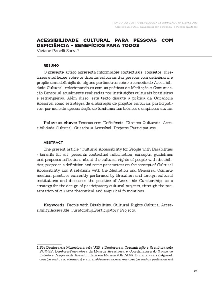 ACESSIBILIDADE CULTURAL PARA PESSOAS COM DEFICIêNCIA - BENEFÍCIOS PARA ...