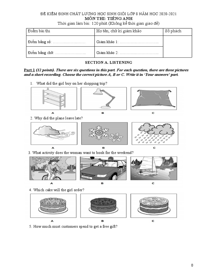 Đề + Đáp Án HSG Anh 8 - Nghi Lộc - 20-21 | PDF | Tornadoes | Thunderstorm