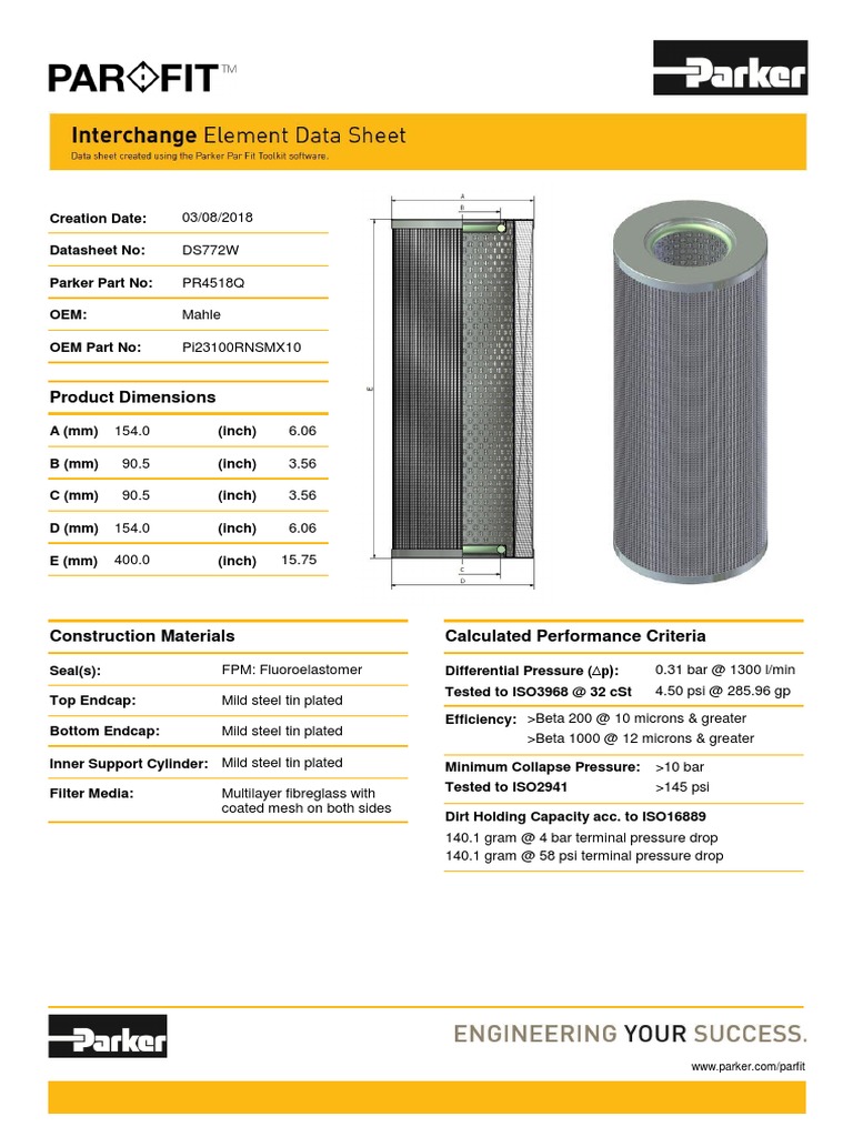 Mahle PR4518Q Filter Datasheet | PDF