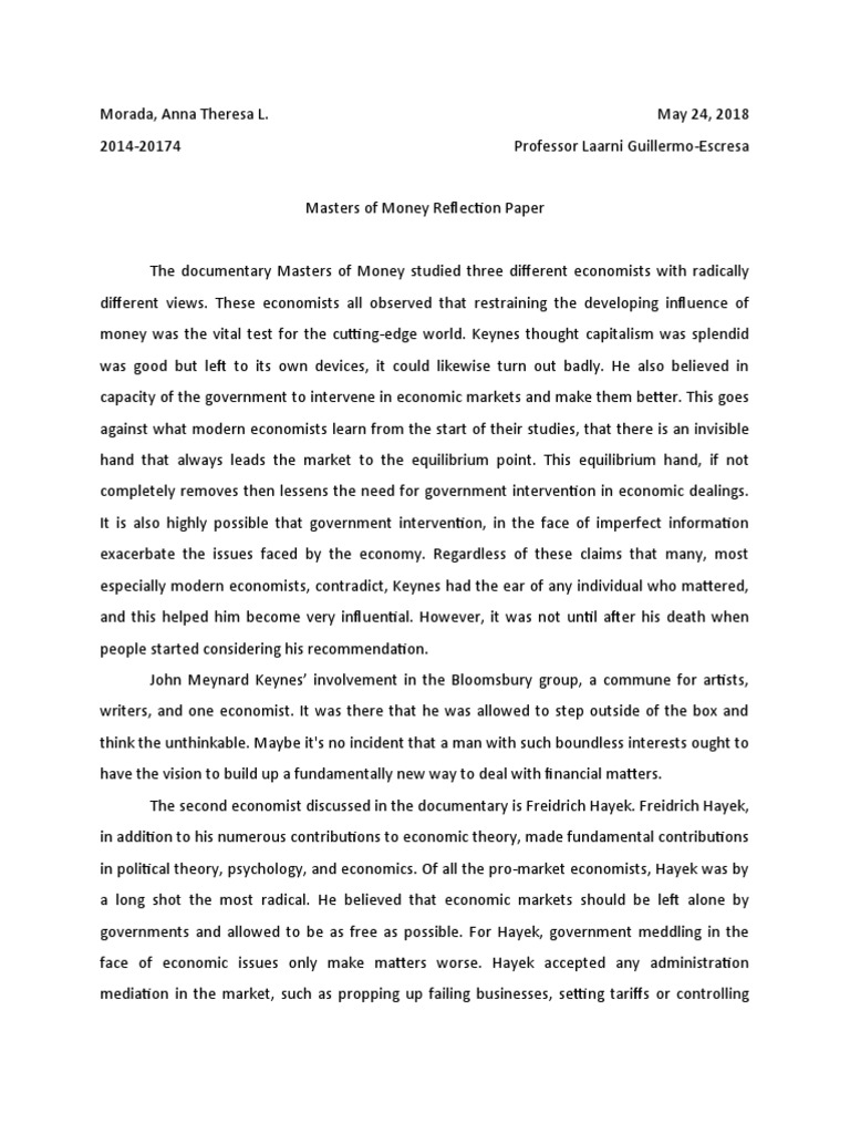 Masters of Money Reflection Paper | PDF | Capitalism | Economics