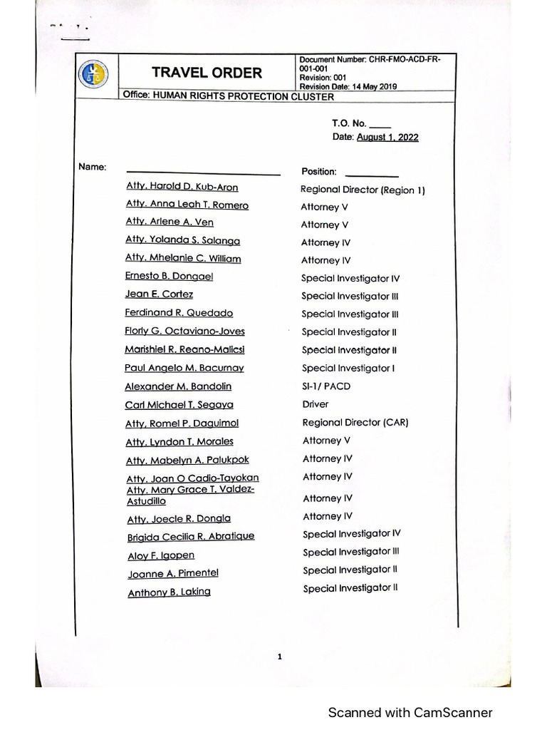 CHR Travel Order R1 and CAR | PDF