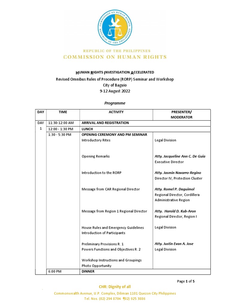 RORP Seminar Workshop Final Program and Reminders | PDF