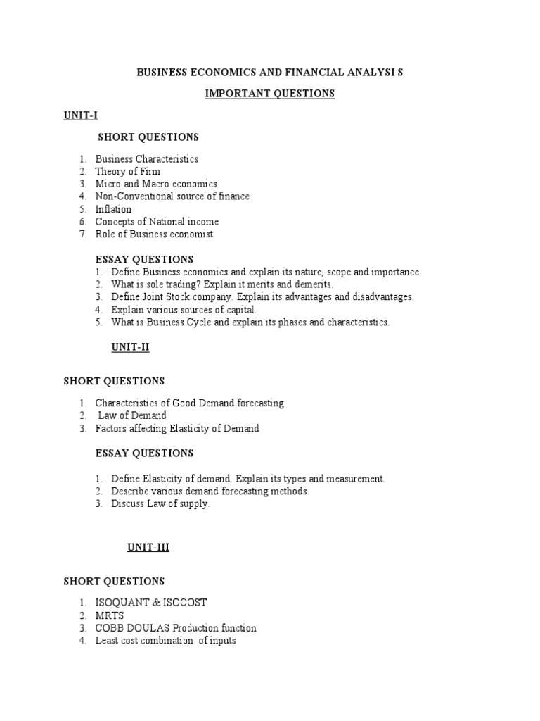 Befa Unit-Wise Imp Questions | PDF | Business | Finance & Money Management