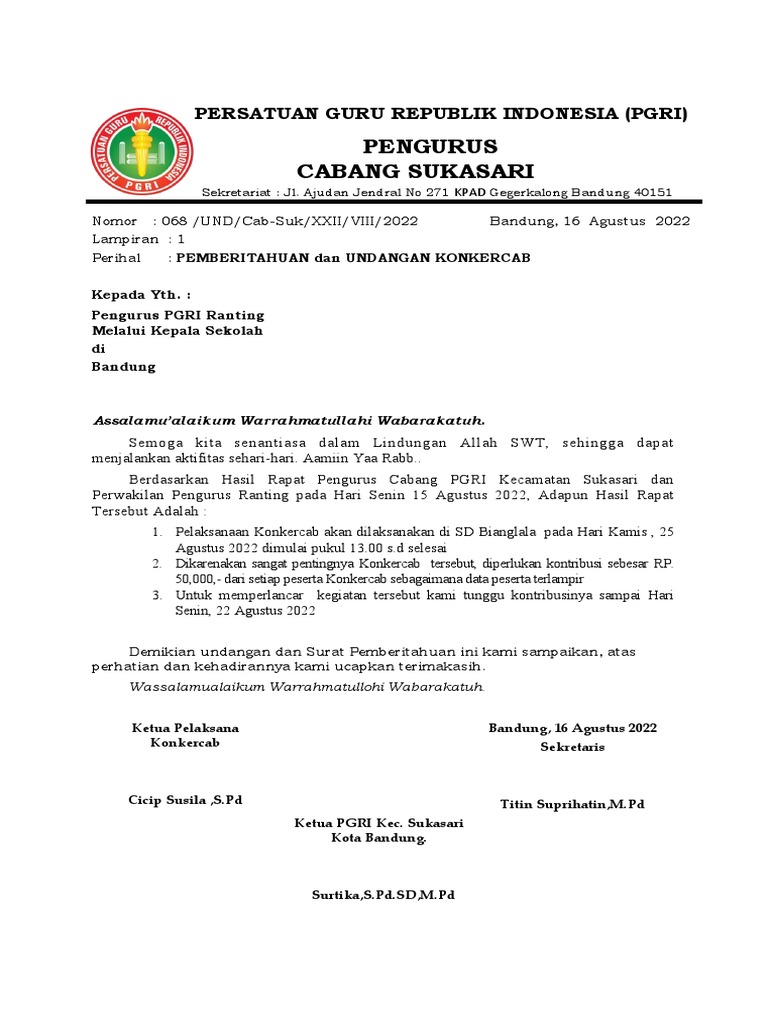 Surat Pemberitahuan PGRI | PDF