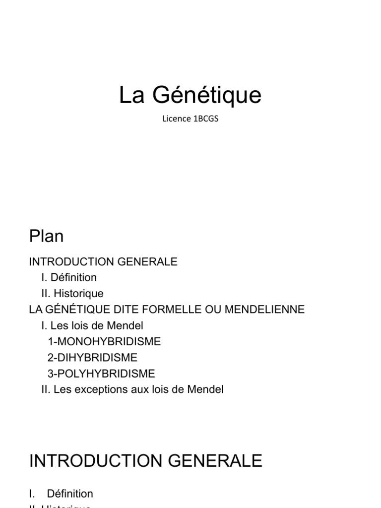 Introduction à la Génétique et ses Lois | PDF | Génétique | Hérédité