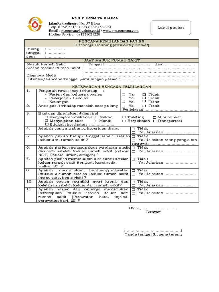 Form Rencana Pemulangan Pasien (Lama) | PDF | Kesehatan Holistik