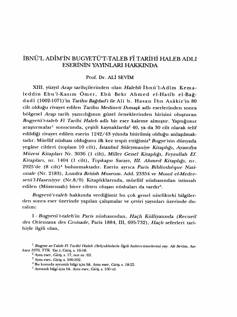 ASevim - İbnu'l Adim'in Bugyetu't-Taleb | PDF