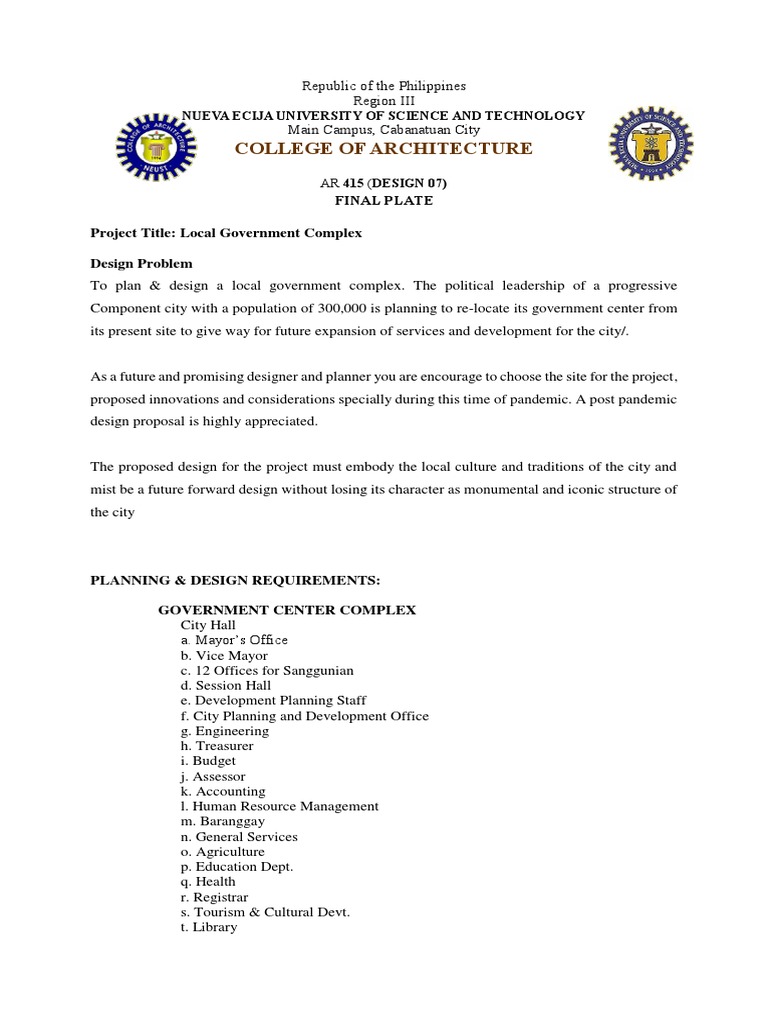 College of Architecture: Final Plate Project Title: Local Government Complex Design Problem | PDF