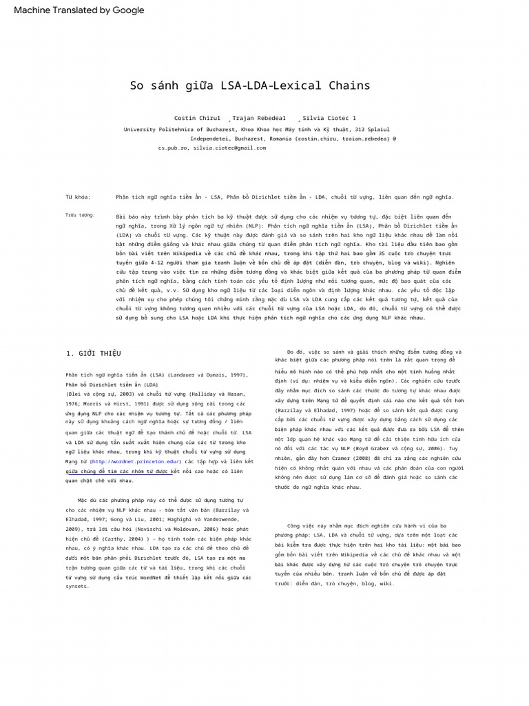 Comparison Between LSA LDA Lexical Chain | PDF