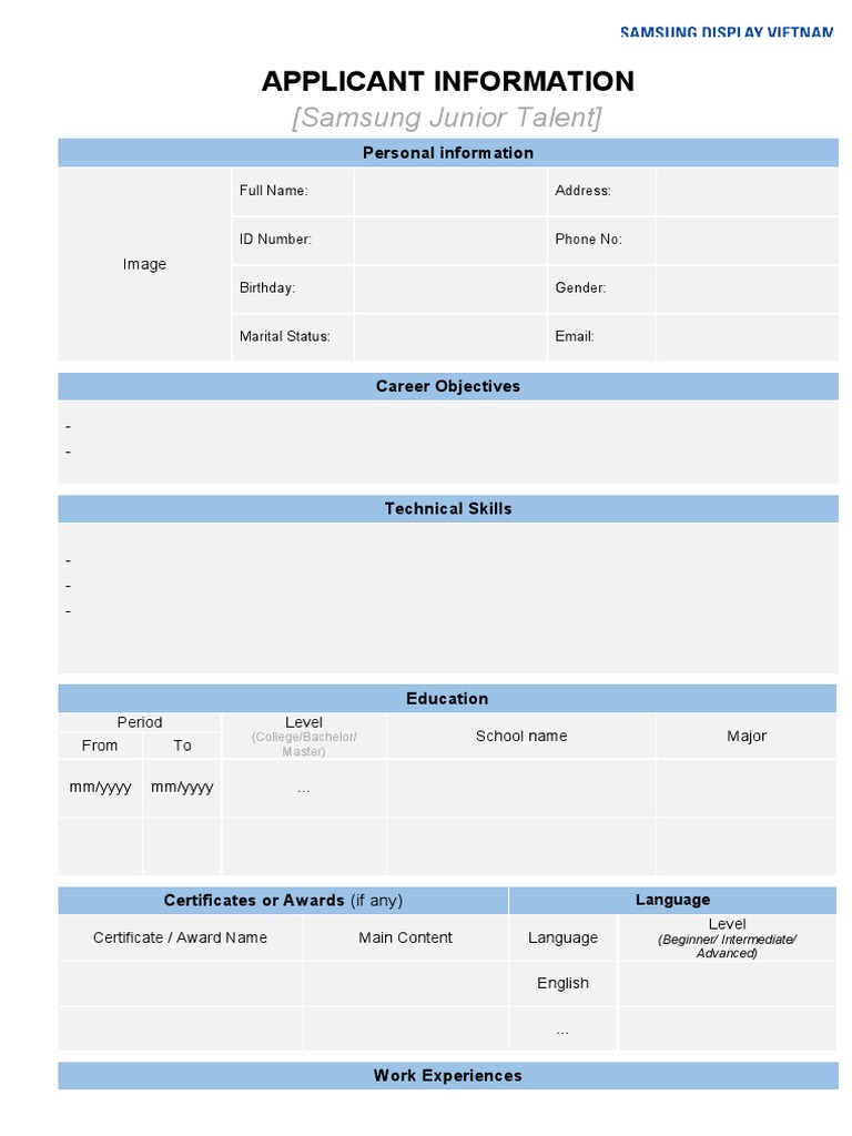 (Samsung Junior Talent) : Applicant Information | PDF | Computing