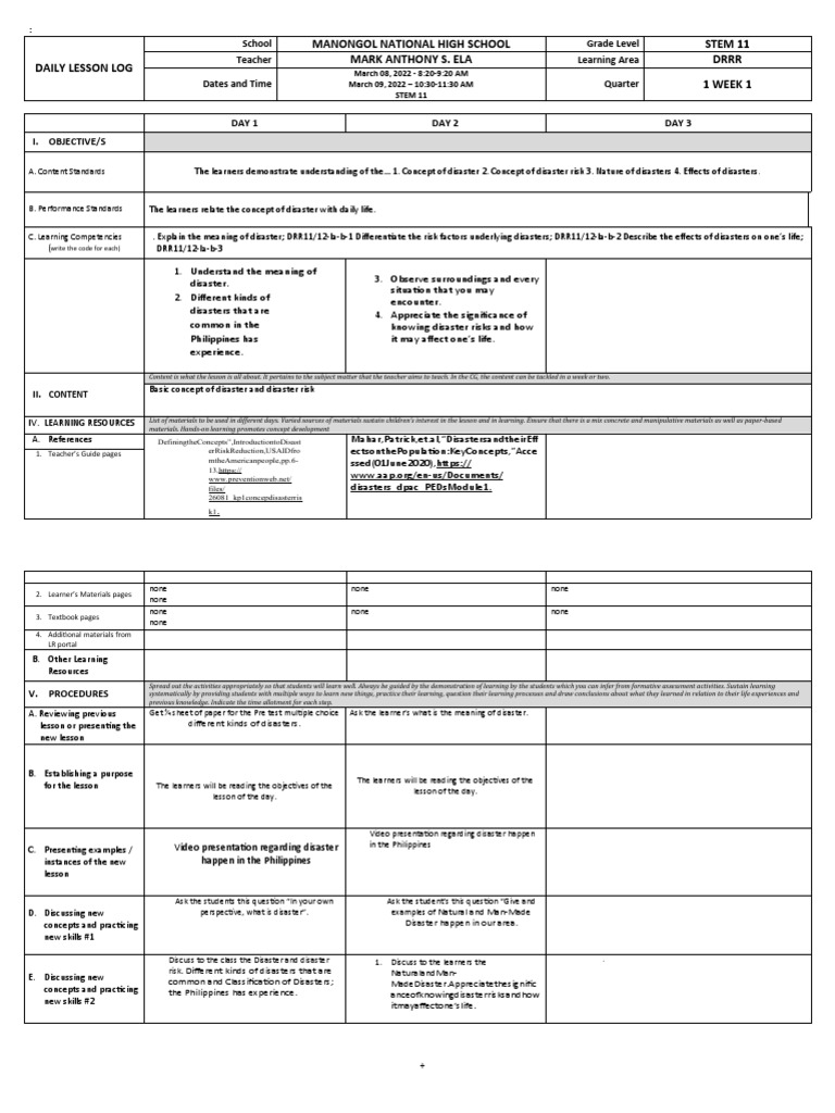 DLL DRRR Q1 M1 | PDF | Learning | Teaching Method