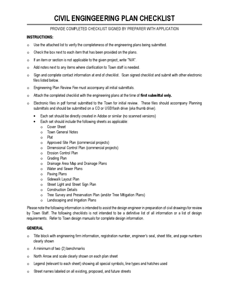Civil Engingeering Plan Checklist: Instructions | Download Free PDF ...