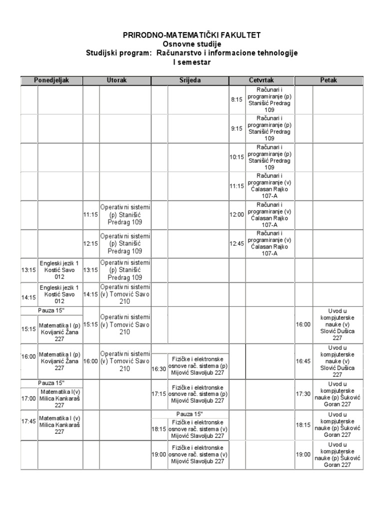 Raspored Casova | PDF