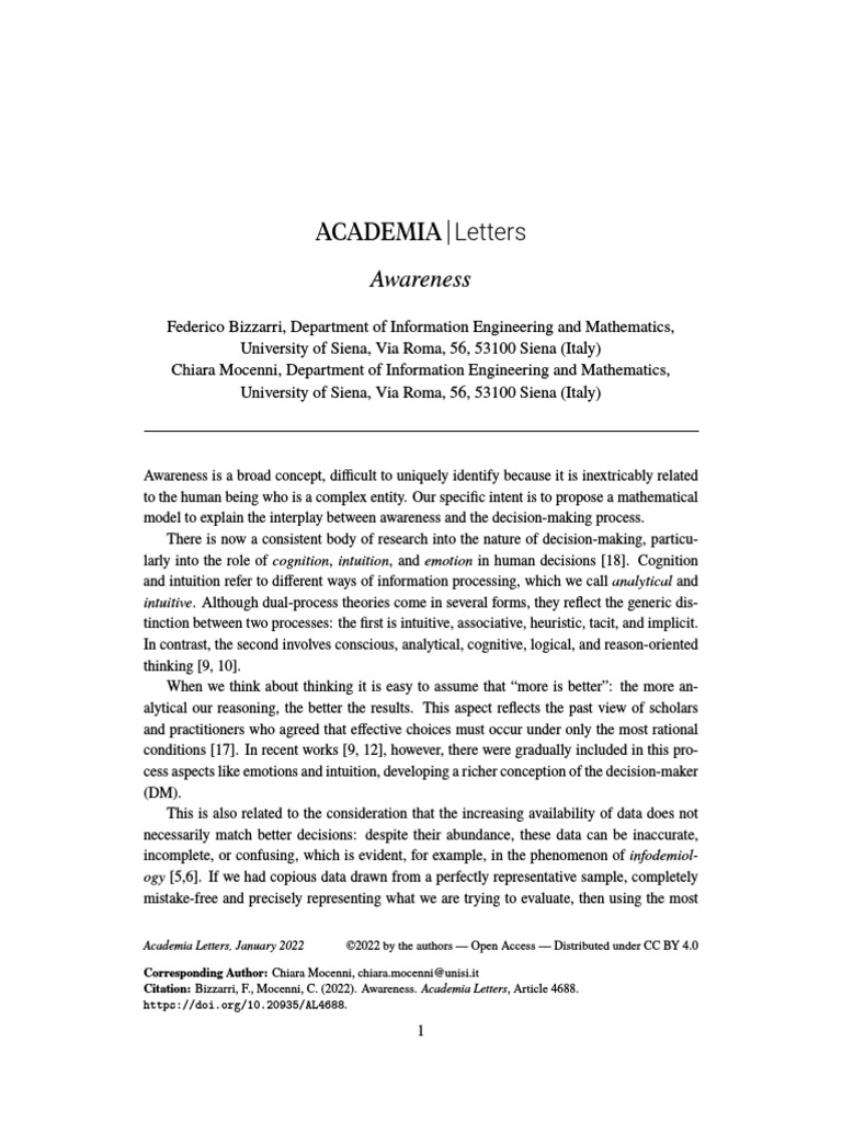 Academia Letters: Awareness | PDF | Awareness | Decision Making