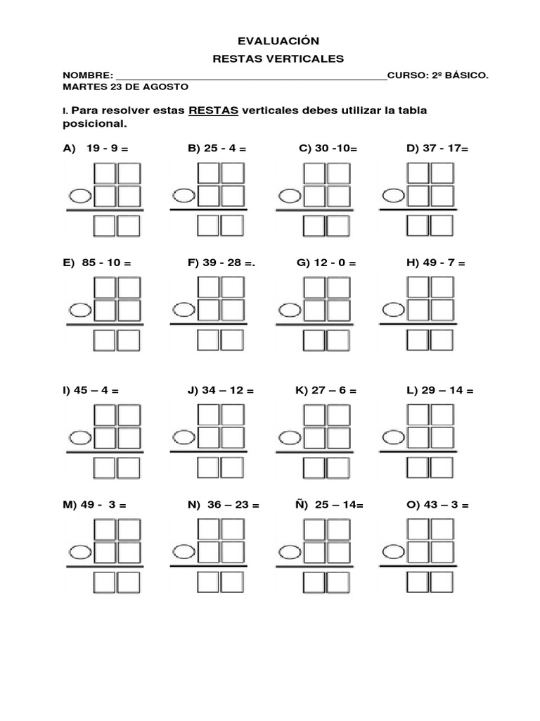 Evaluación Restas Verticales | PDF