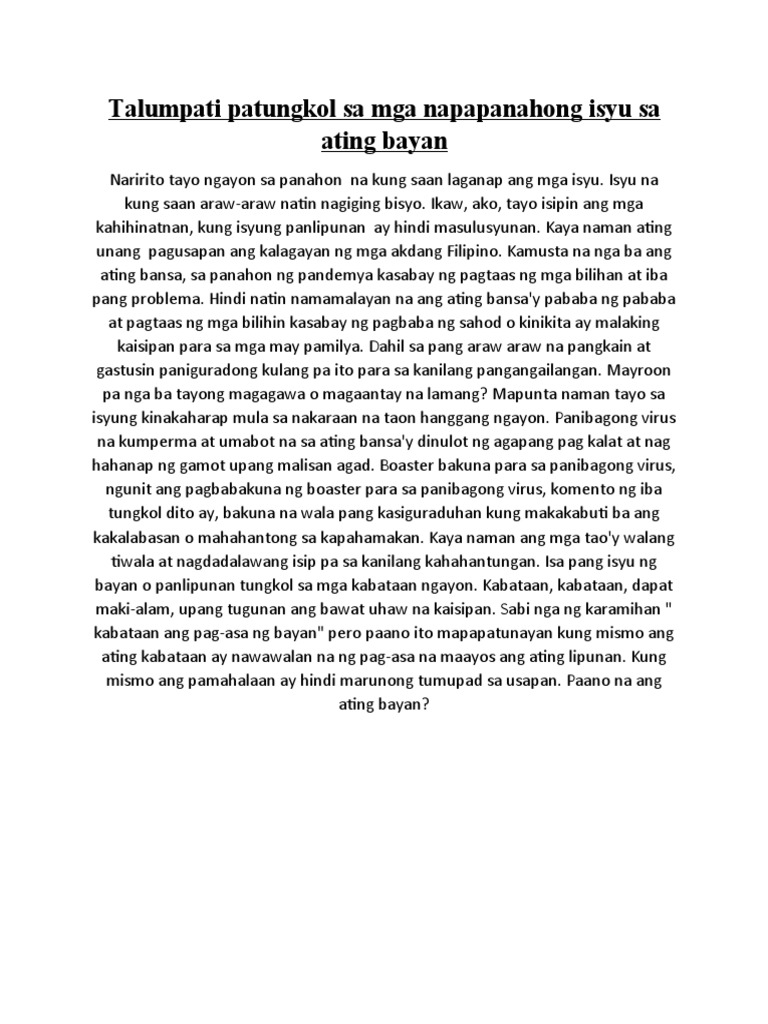 Talumpati patungkol sa mga napapanahong isyu sa ating bayan | PDF