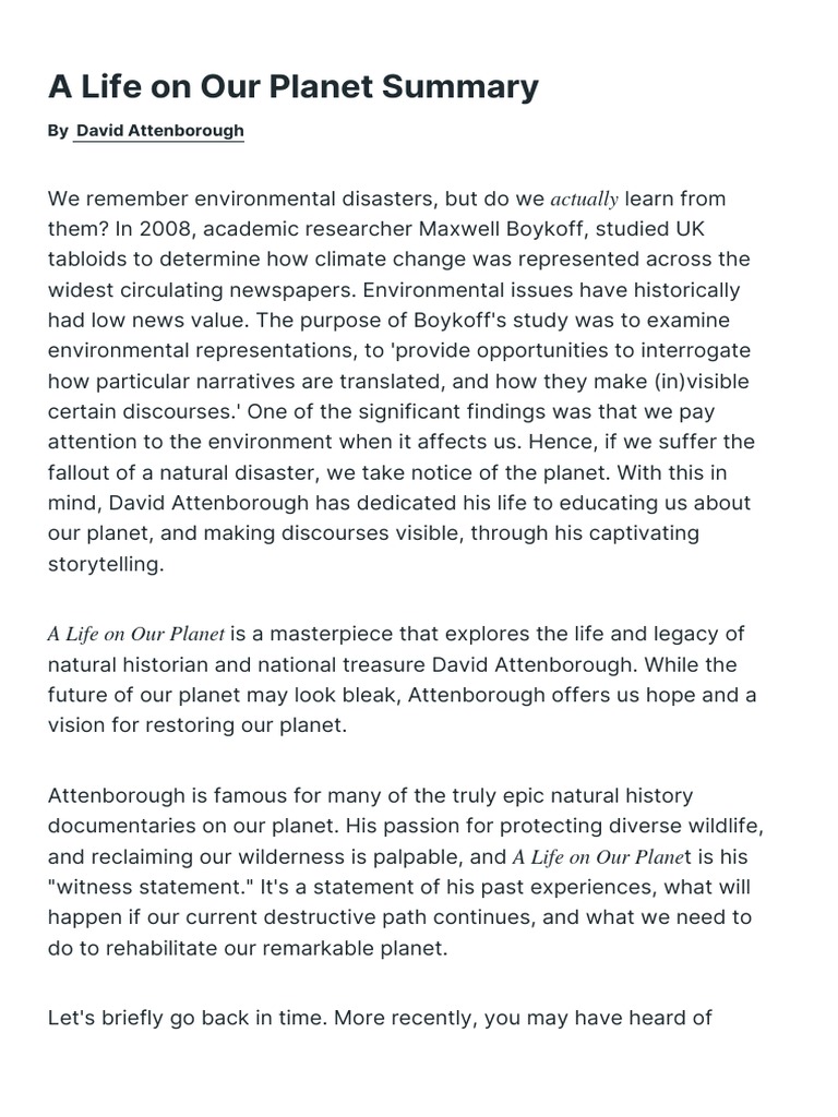 A Life On Our Planet | PDF | Coral Reef | Climate Change