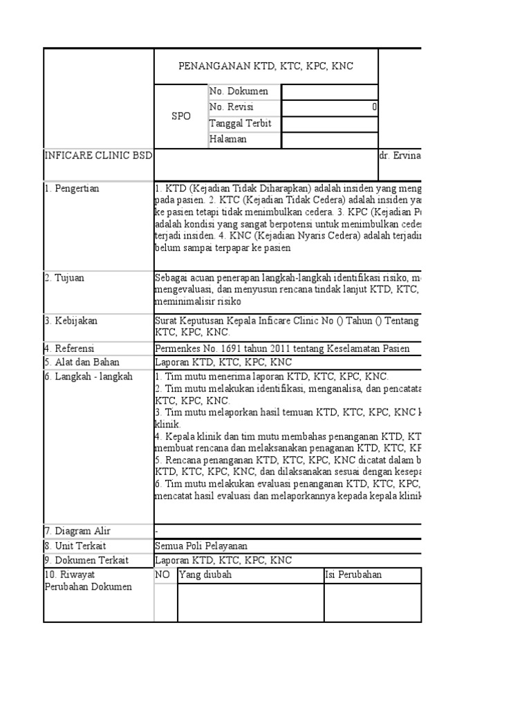 4.1.1 Sop Penanganan KTD, KTC, KPC, KNC | PDF