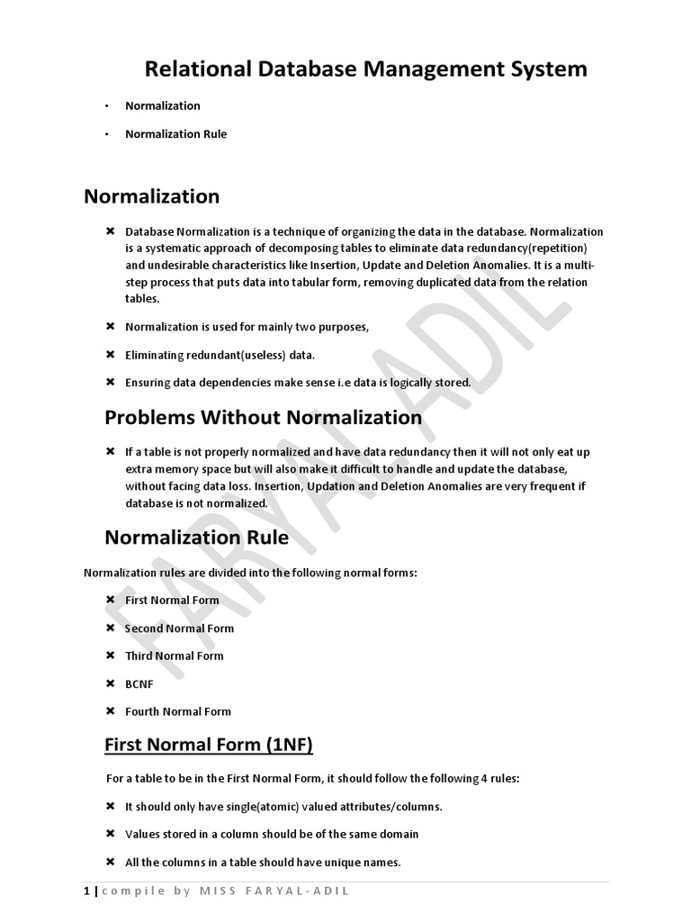 Relational Database Management System: Normalization | PDF | Information Management | Software ...