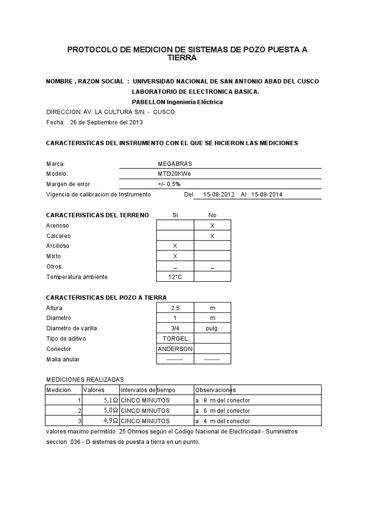 Protocolo de Resistencia de Aislamiento | PDF | Medición | Metrología