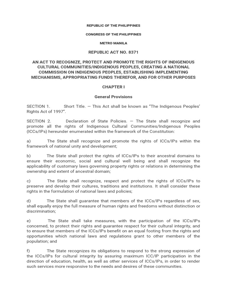 Rights of Indigenous Peoples Act protects ancestral lands | PDF ...
