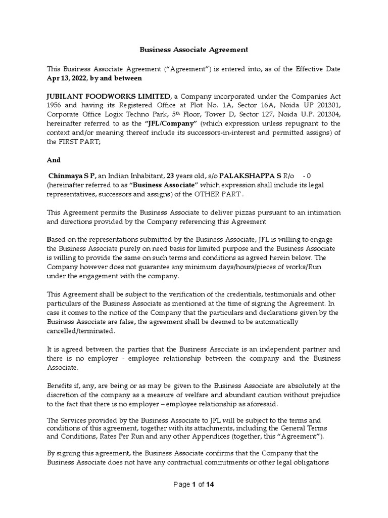 Business Associate Agreement | PDF | Arbitration | Indemnity