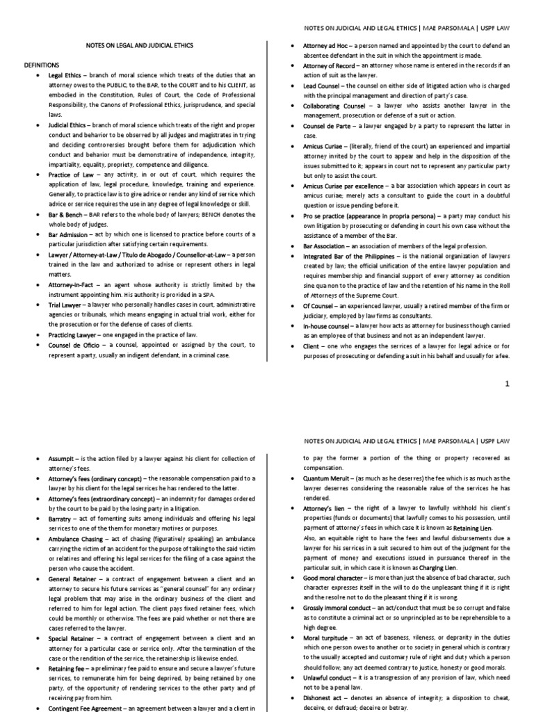 MBP Notes On Judicial and Legal Ethics | PDF | Lawyer | Attorney–Client ...