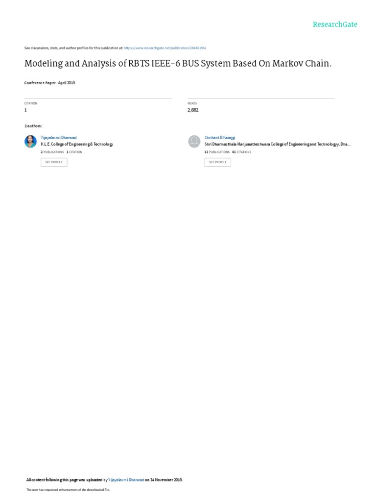 RBTS IEEE-6 BUS System Markov Analysis | PDF | Markov Chain | Reliability Engineering