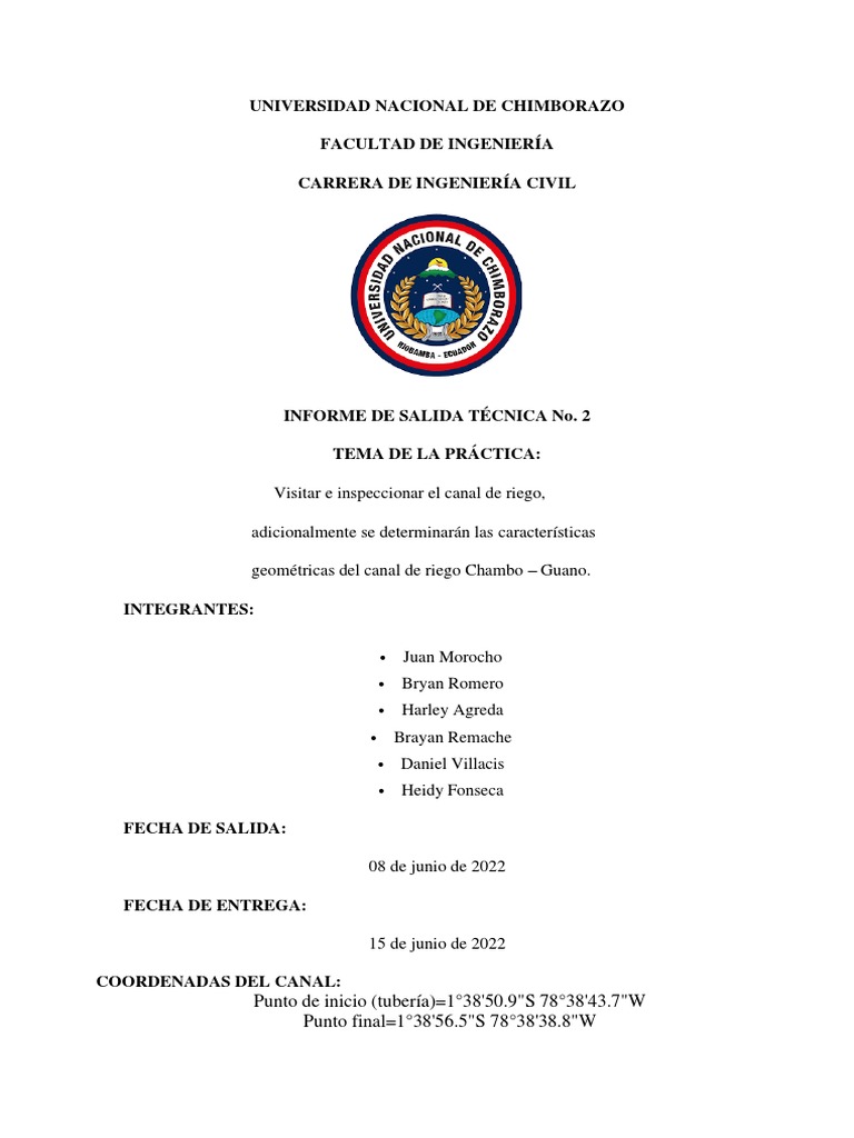 Fonseca Heidy Informe Práctica No 02 Grupo 04 | PDF | Canal | Tubería ...