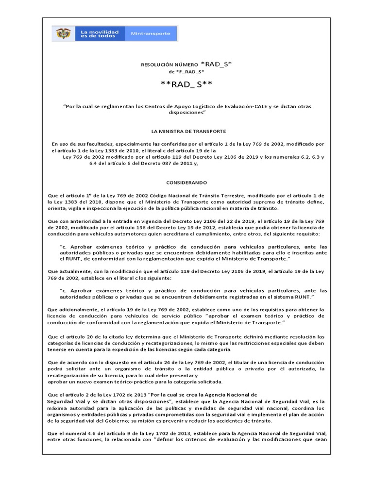 PROYECTO RESOLUCION CALE VF PUBLICAR 25032022 (1) | PDF | Licencia de conducir | Prueba (evaluación)