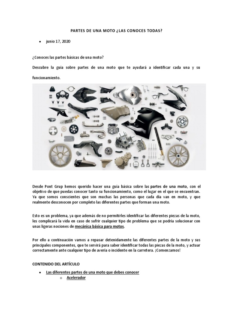 Una guía completa sobre las partes esenciales de una motocicleta | PDF ...