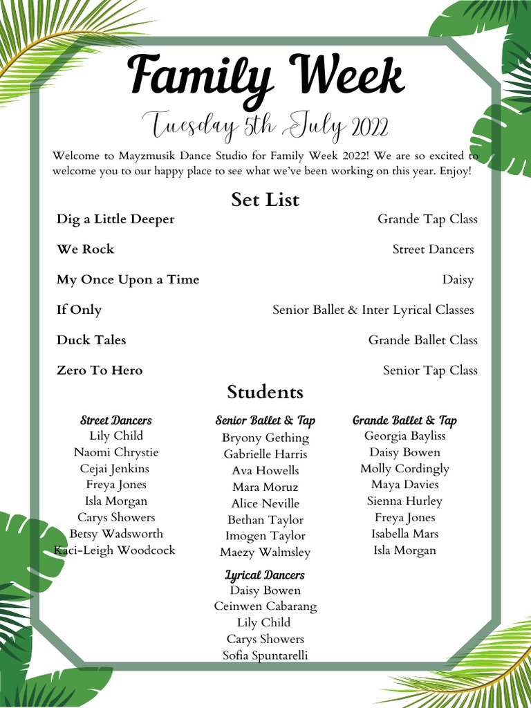 Family Week Programme - Tuesday | PDF