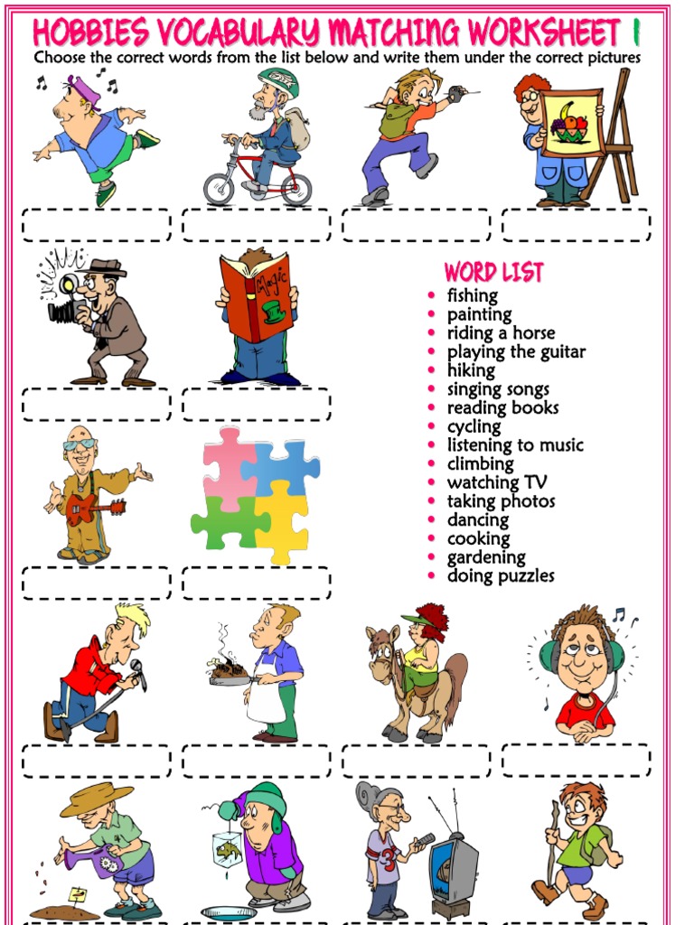 Hobbies Vocabulary Matching Worksheets | PDF | Hobbies | Recreation
