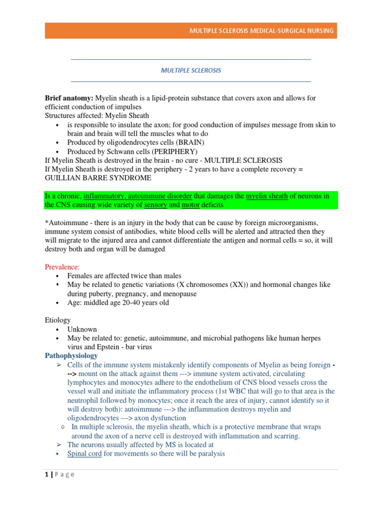 Multiple Sclerosis Medical-Surgical Nursing | PDF | Urinary ...