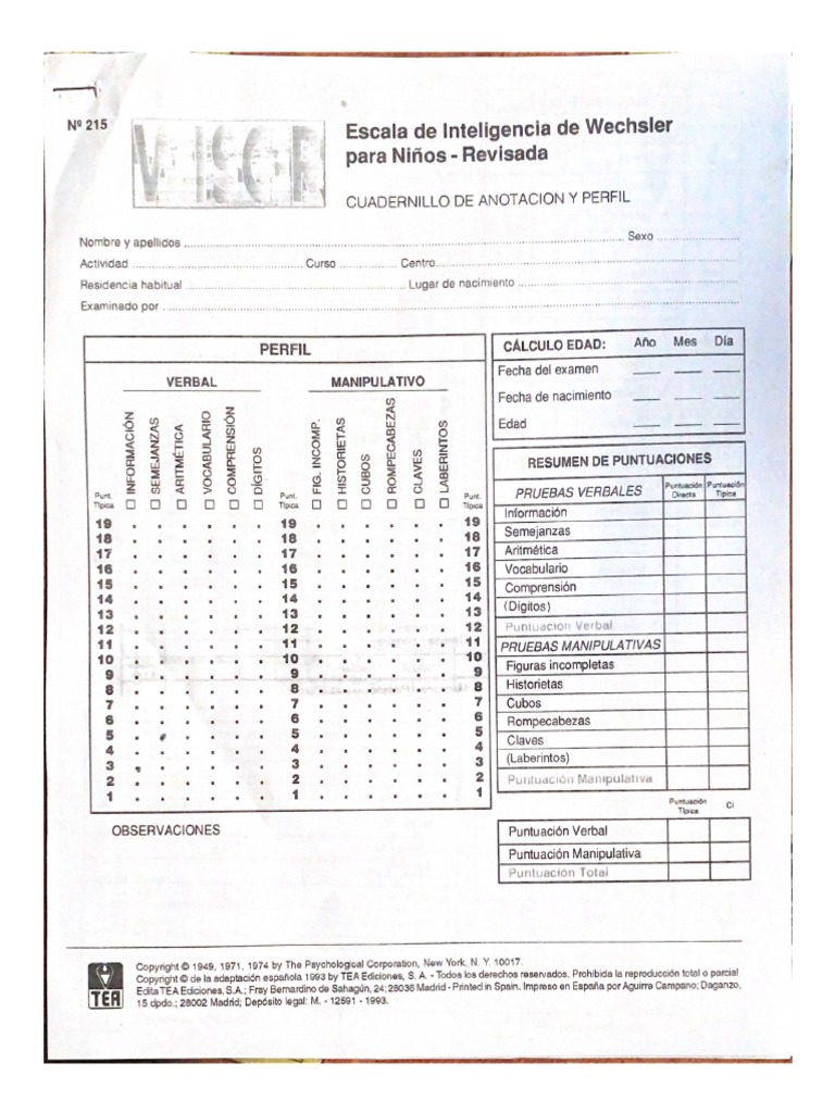 Escala de Inteligencia de Wechsler | PDF