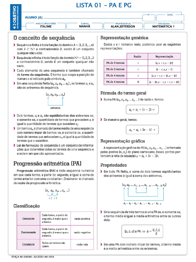 Lista 01 - Pa e PG - 0522 - 220613 - 164713 | PDF | Triângulo | Sequência