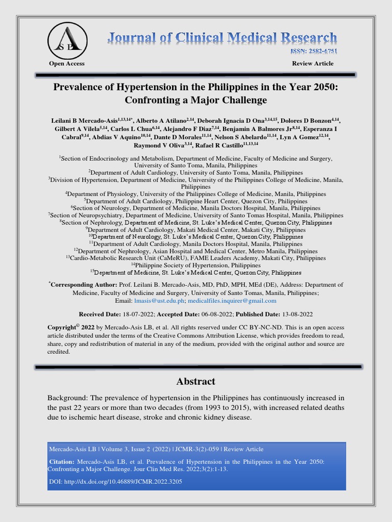 Prevalence of Hypertension in The Philippines in The Year 2050 Confronting A Major Challenge ...