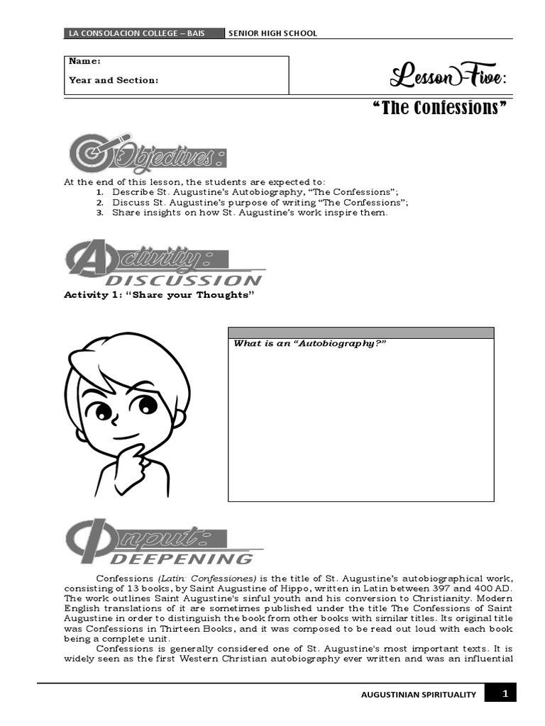 Lesson 5 Augustinian Spirituality | PDF | Confessions (Augustine ...