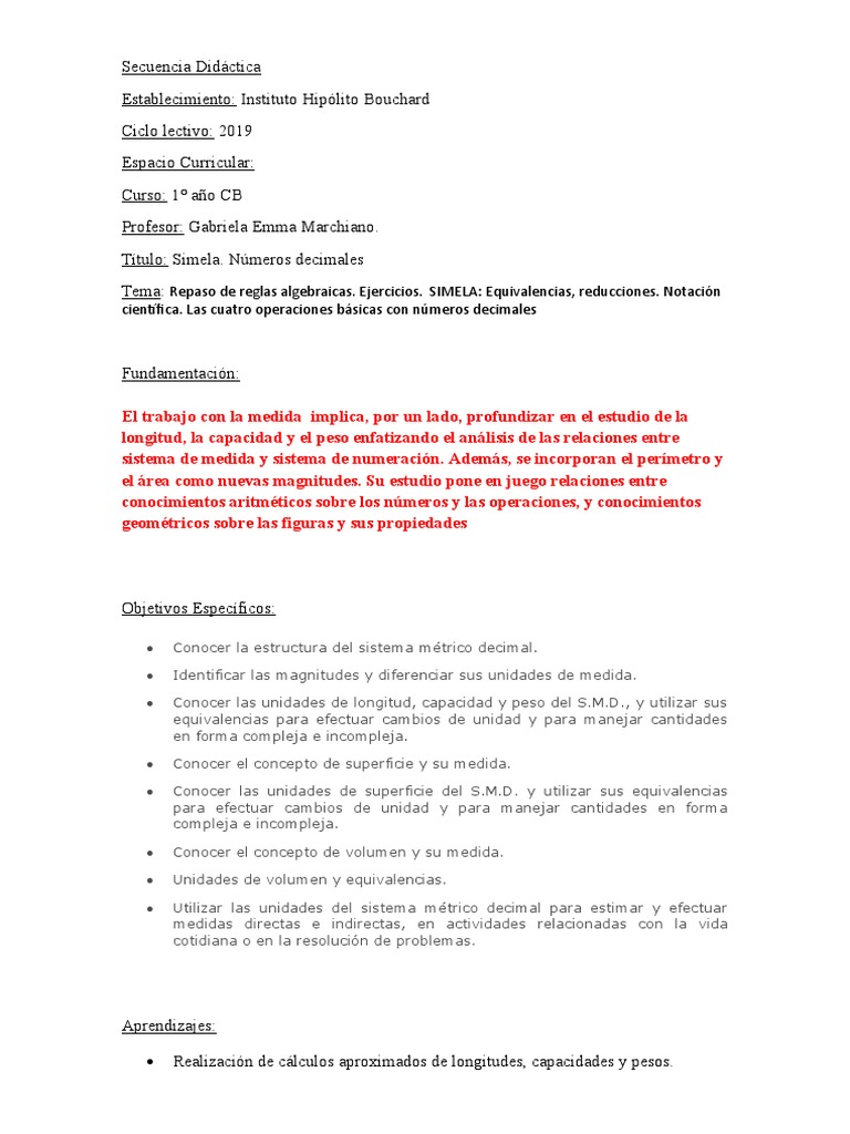 Simela Secuencia Didactica | PDF | Volumen | Unidades de medida