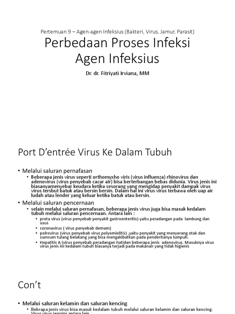 PERTEMUAN 9 - PERBEDAAN PROSES INFEKSI AGEN INFEKSIUS - DR. VINA - 2 O ...