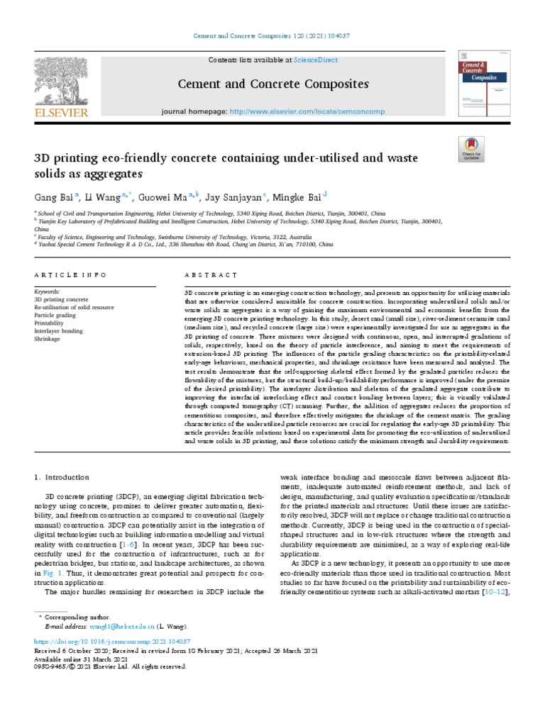 3D Printing Eco-Friendly Concrete Containing Under-Utilised and Waste | PDF | Concrete | Sand