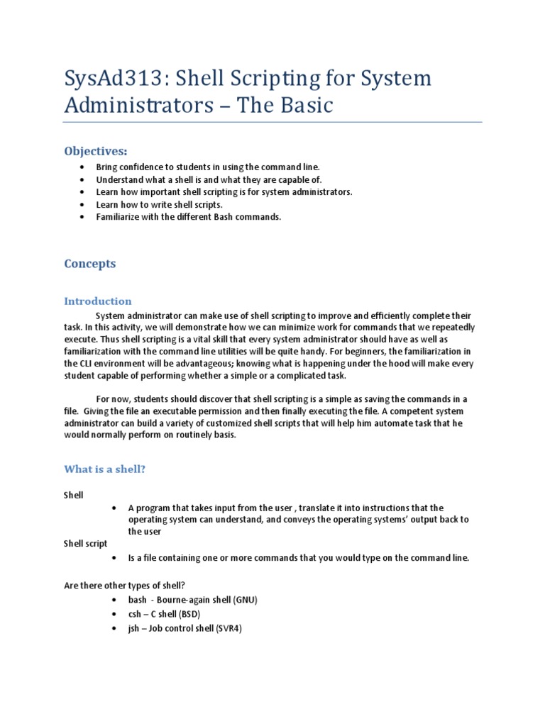 Shell Scripting For SysAd The Basics | PDF | Command Line Interface | Parameter (Computer ...