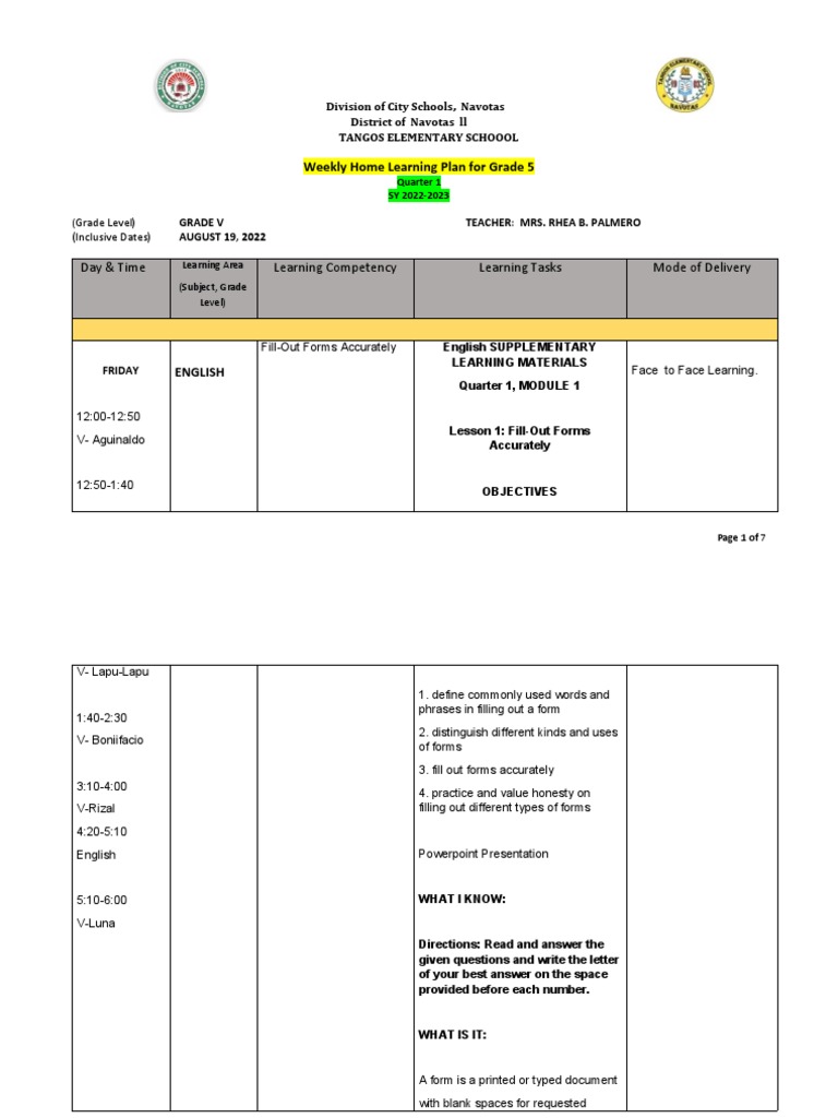 WHLP-palmero-QUARTER-1-WEEK 1-MODULE 1 | PDF | Behavior Modification | Cognition