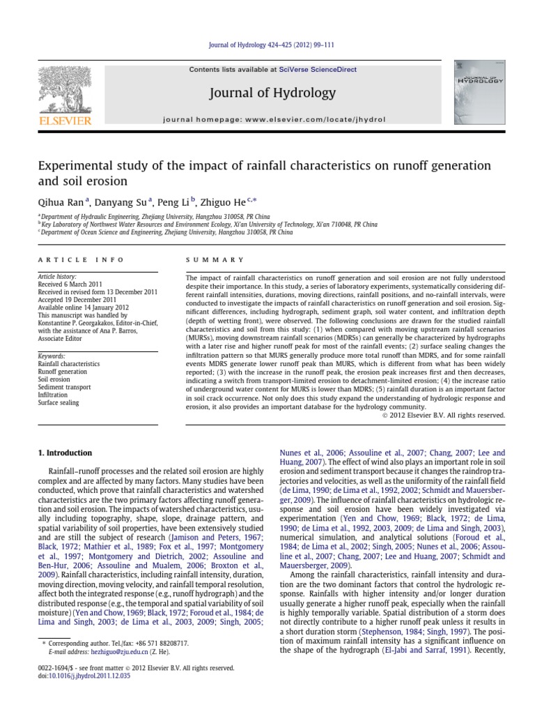 Journal of Hydrology: Qihua Ran, Danyang Su, Peng Li, Zhiguo He ...