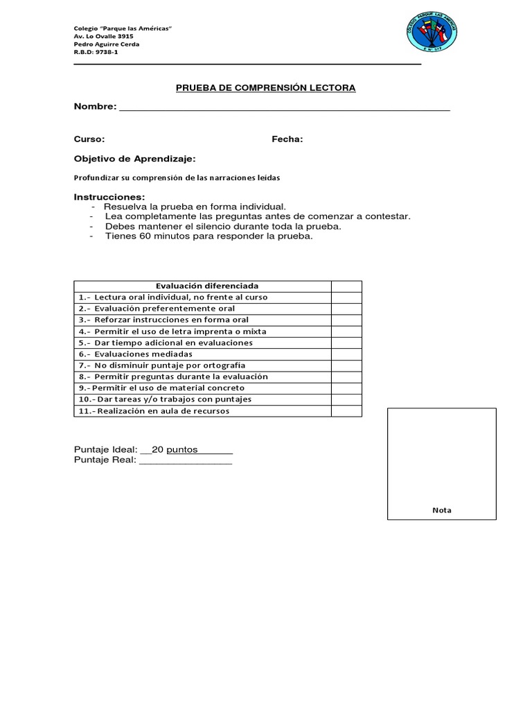 Prueba de Comprensión Lectora | PDF