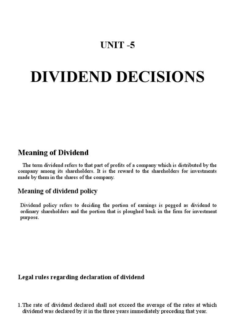 Unit 5 Dividend Decision Pdf Dividend Stocks